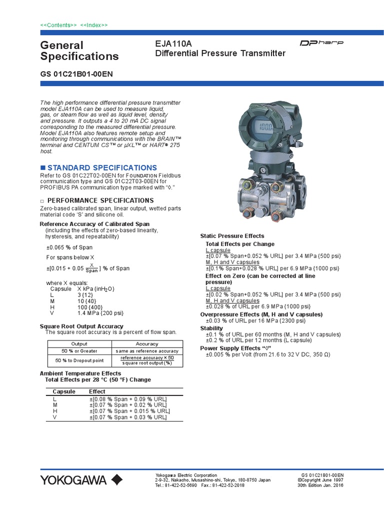 General Specifications: EJA110A Differential Pressure Transmitter | PDF ...
