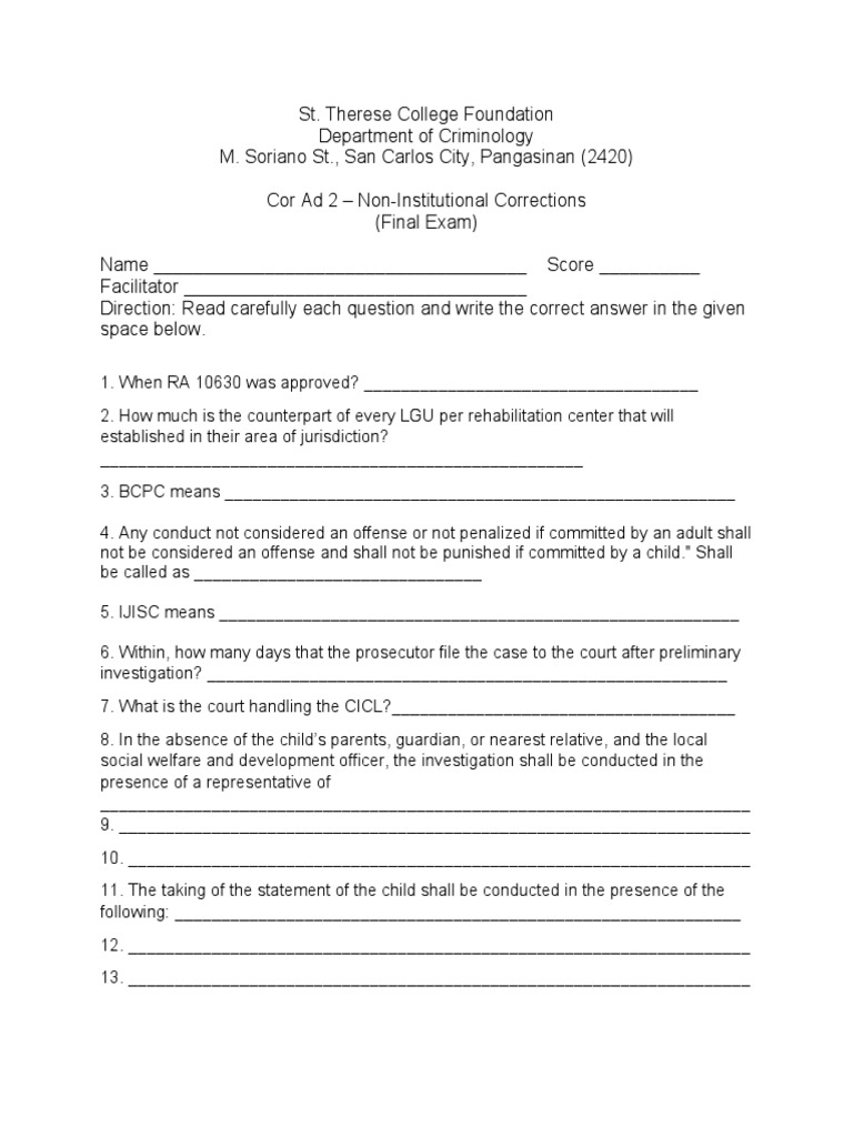 Cor Ad 2 - Final Exam (NEW) | PDF | Sentence (Law) | Common Law