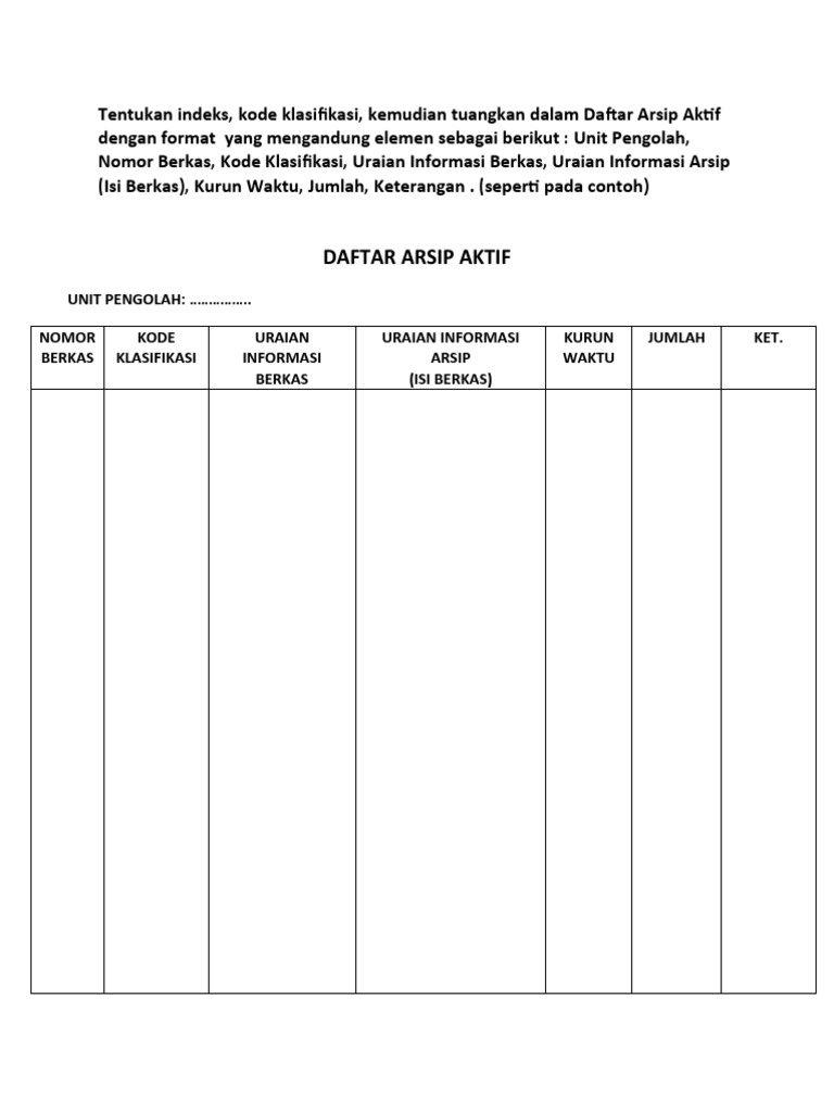 Contoh Daftar Arsip Aktif | PDF