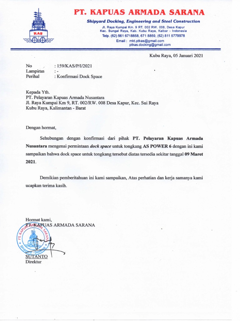 Surat Docking Space As Power 6 (Pt. Kan) | PDF