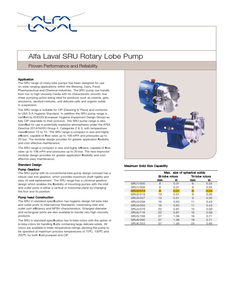 Alfa Laval Sru Rotary Lobe Pump Product Leaflet | PDF | Pump | Gas ...