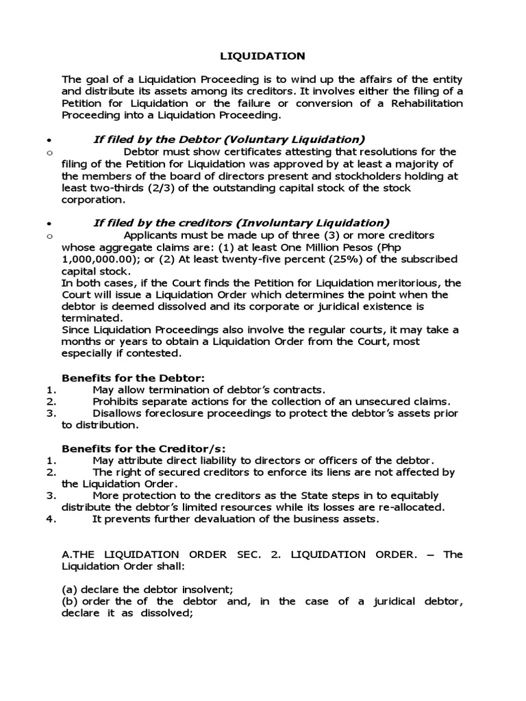 Liquidation, Dissolution and Shortening of Corporate Term | PDF ...