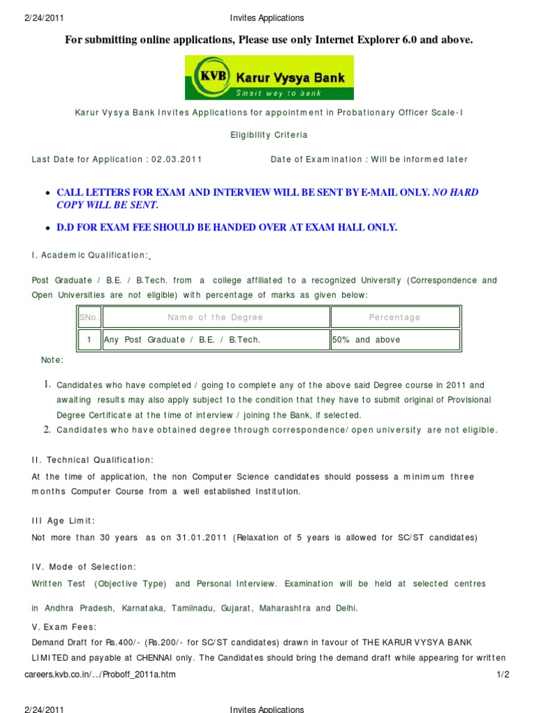 Karur Vysya Bank | Download Free PDF | Postgraduate Education | Test ...
