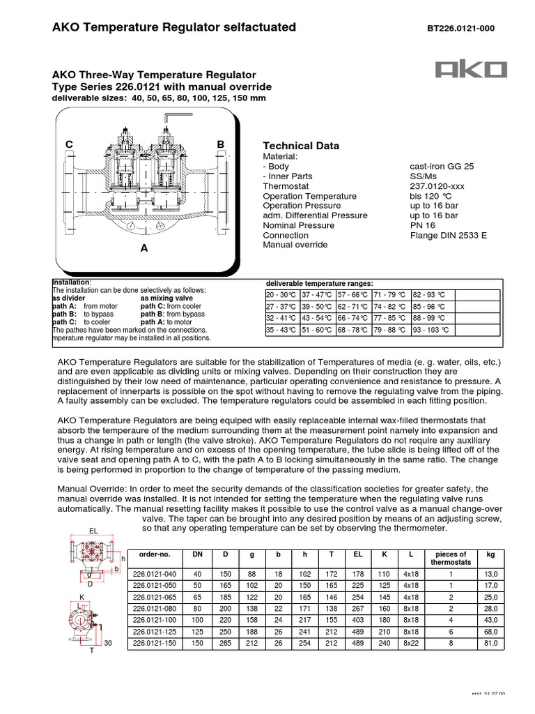 AKO Three-Way Temperature Regulator Type Series 226.0121 With Manual ...