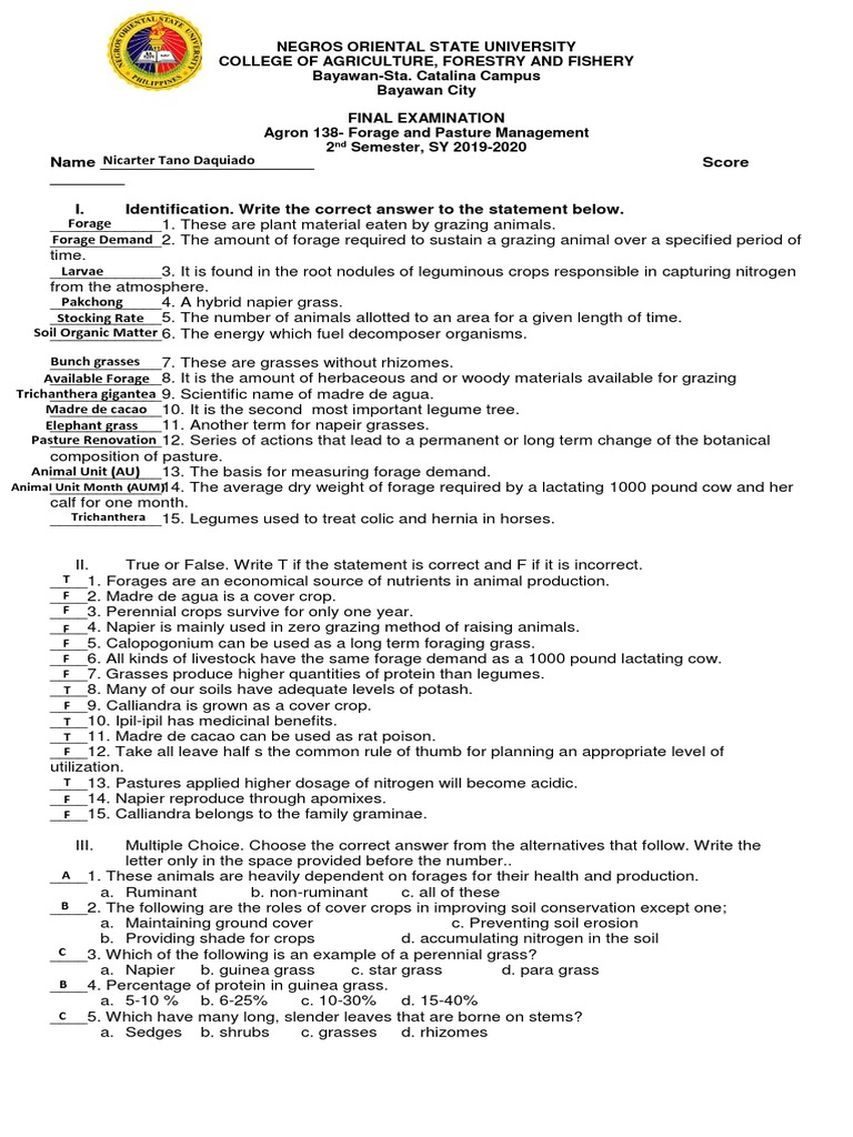 Name - Score - I. Identification. Write The Correct Answer To The ...