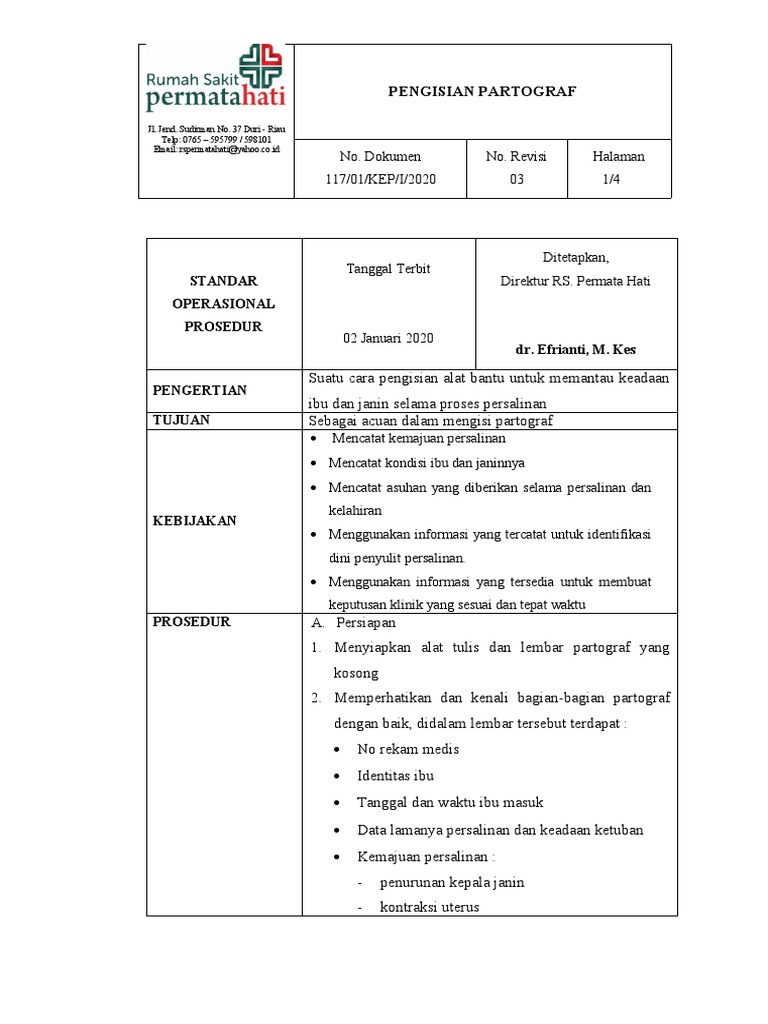 Sop Pengisian Partograf | PDF