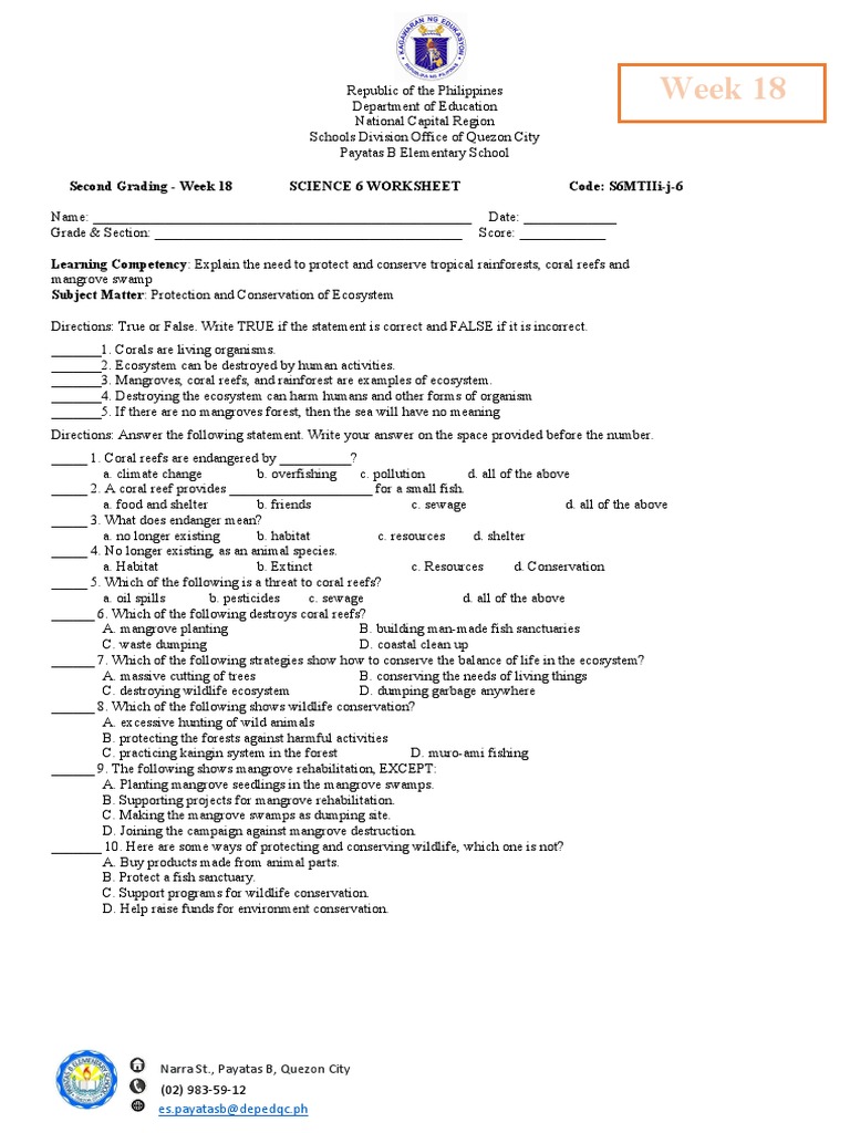Week 18: Second Grading - Week 18 Science 6 Worksheet Code: S6Mtiii-J-6 ...