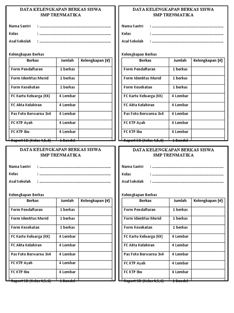 Label Data Kelengkapan Berkas Siswa | PDF