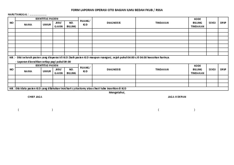 Form Laporan Operasi Cito | PDF
