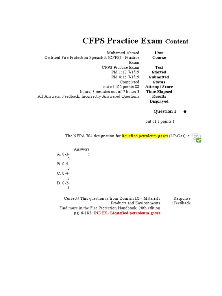 CFPS Practice Exam Highlighted | PDF | Fires | Fire Sprinkler System