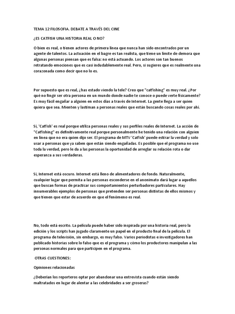 Tema 12 Filosofia Catfish Debate | PDF | Internet | Verdad