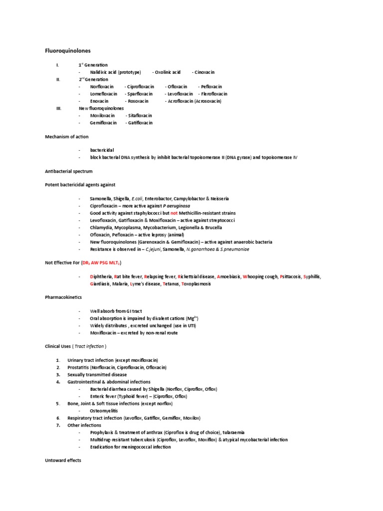An Overview of Fluoroquinolone Antibiotics: Generations, Mechanisms of ...