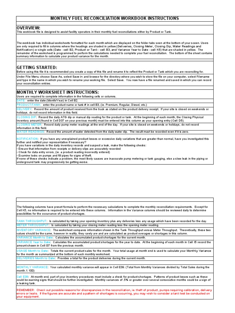 Fuel Reconciliation Template 150713 | PDF | Computer File | Computing