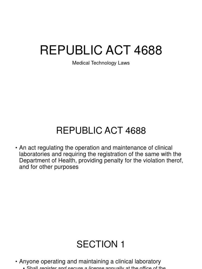 Republic Act 4688: Medical Technology Laws | PDF