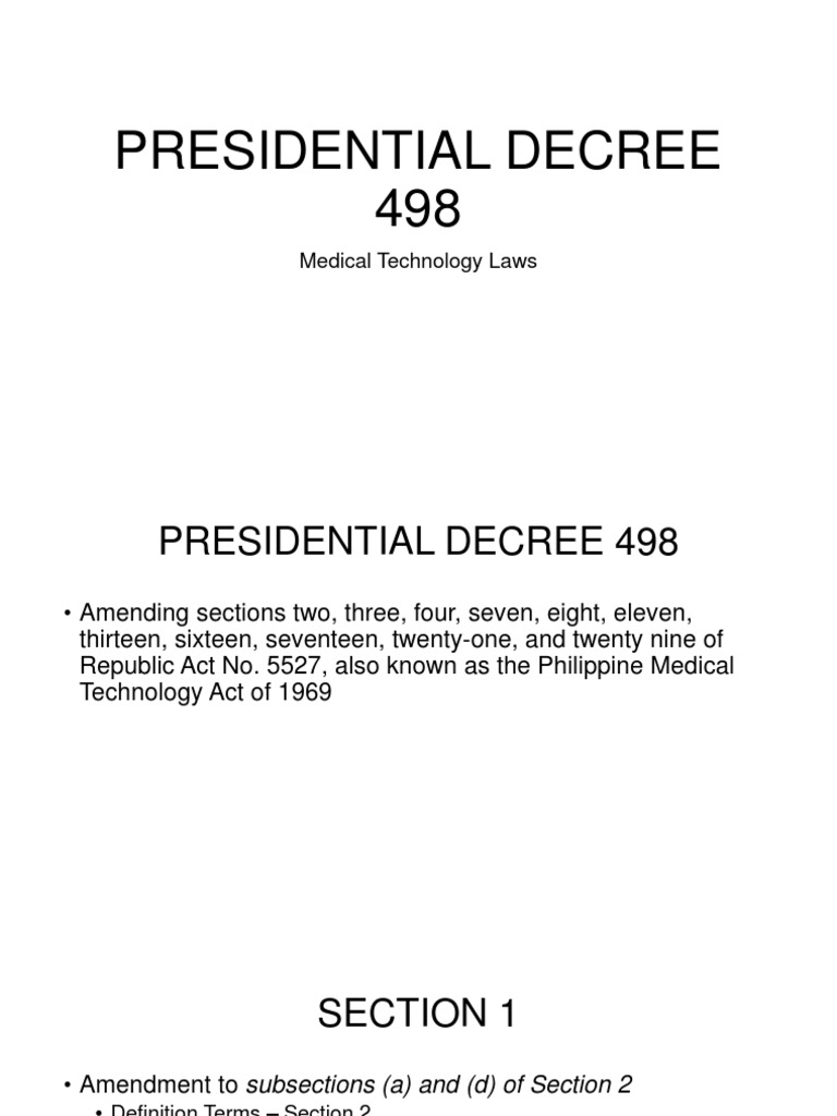 Presidential Decree 498: Medical Technology Laws | PDF | Health Care ...