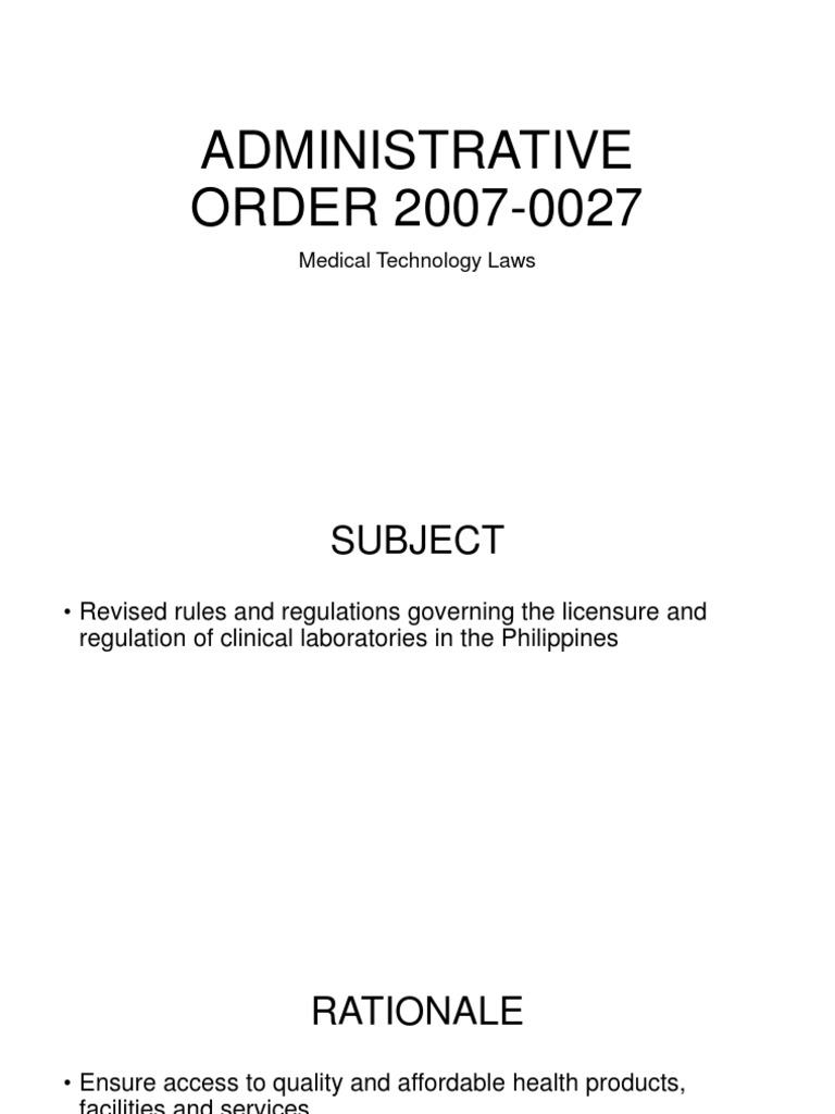 Administrative Order 2007 0027 | PDF | Medical Laboratory | Pathology