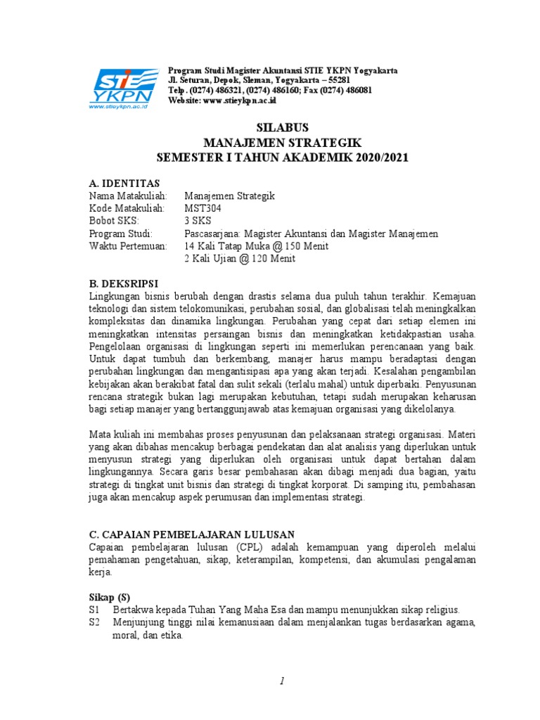 SILABUS MANAJEMEN STRATEGIK-S2-i 2020-2021 | PDF