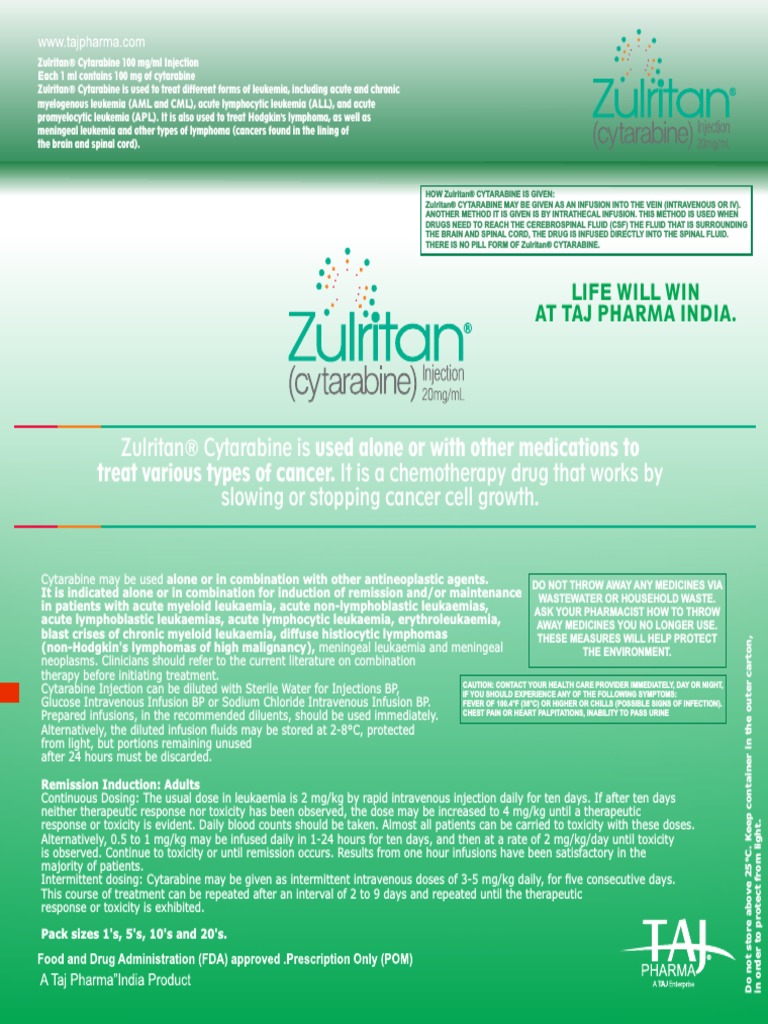 Zulritan® Cytarabine Injection 20 MG, ML | PDF | Leukemia | Intravenous ...