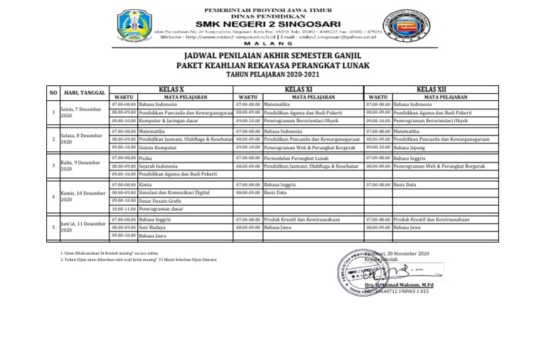 Jadwal Ujian Pas RPL | PDF