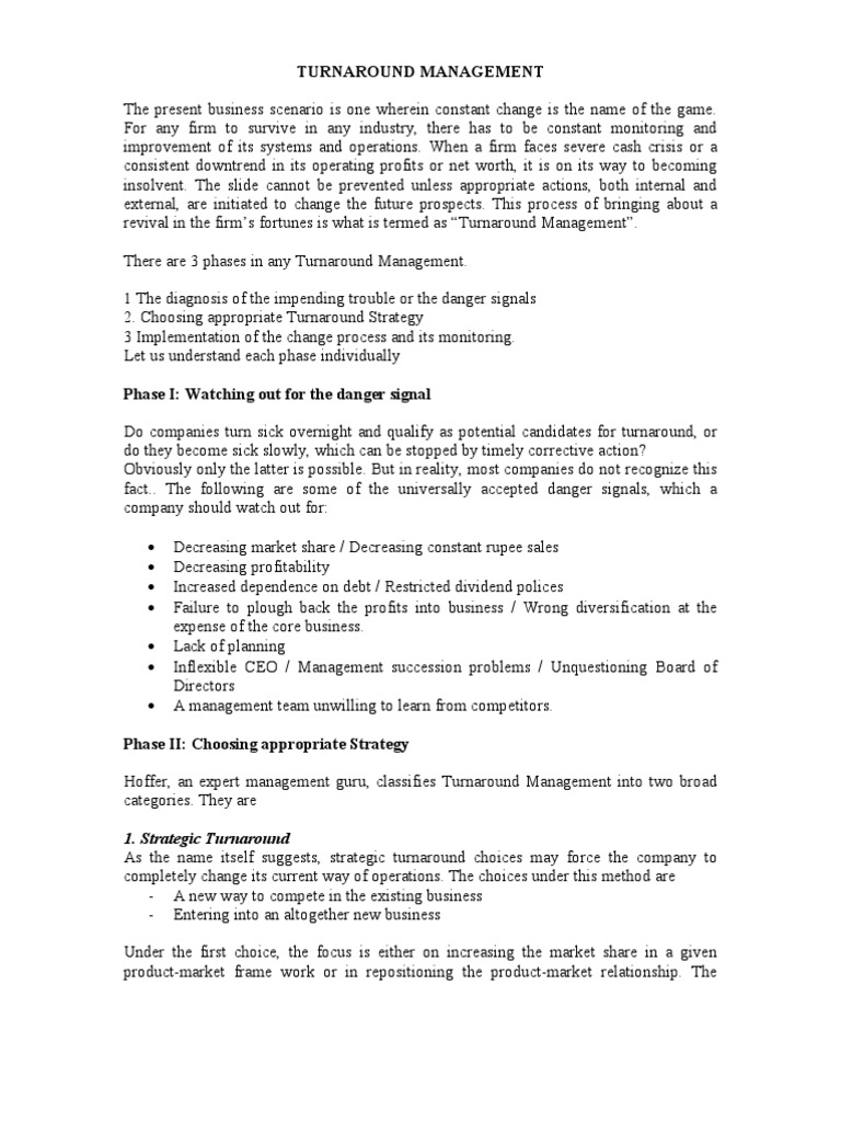 Turnaround Management | PDF