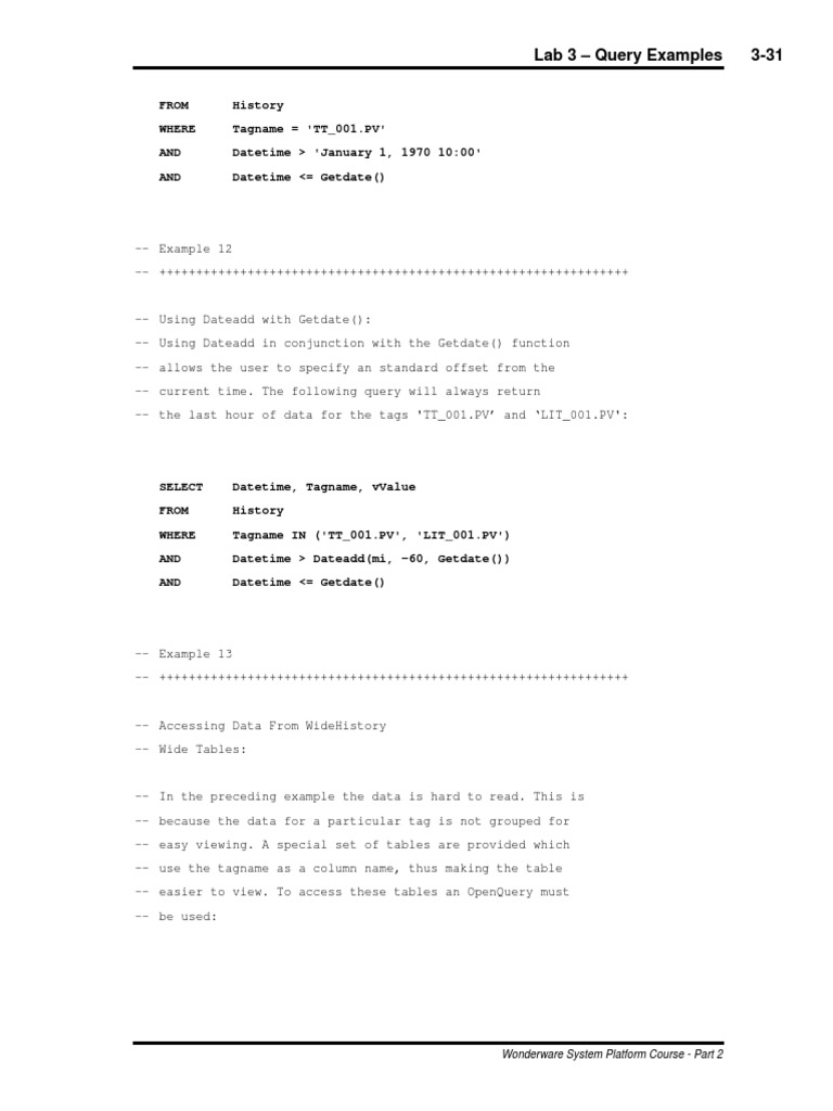 Lab 3 - Query Examples 3-31: Wonderware System Platform Course - Part 2 ...