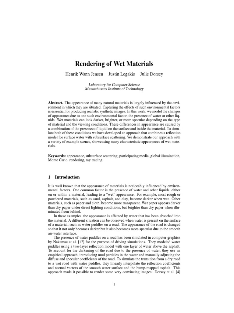 Rendering Wet Materials Egwr99 | PDF | Rendering (Computer Graphics) | Reflection (Physics)