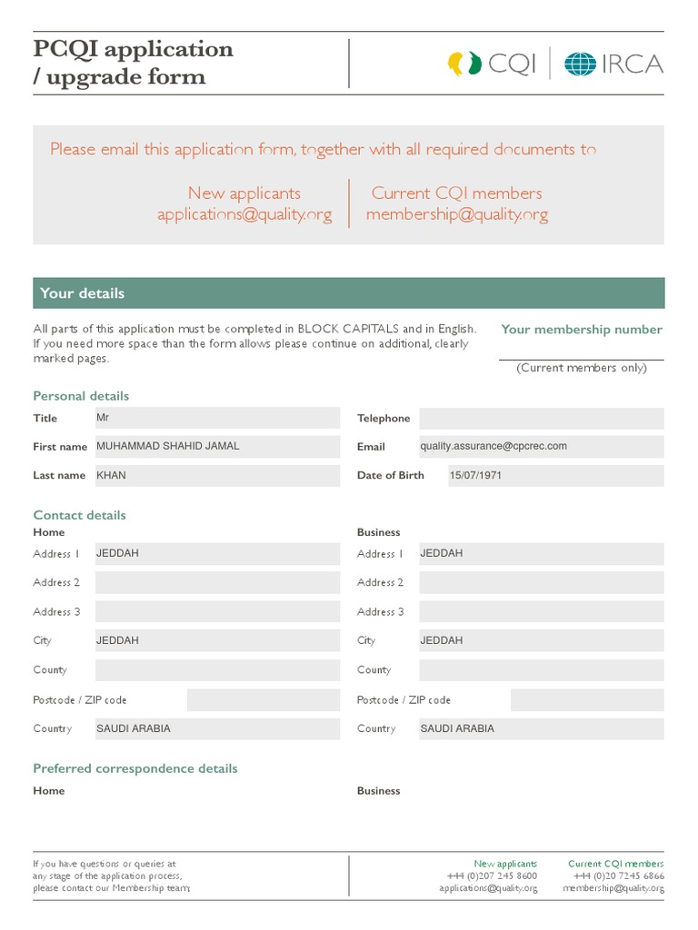 CQI Practitioner Membership Application Form | PDF | Cyberspace ...