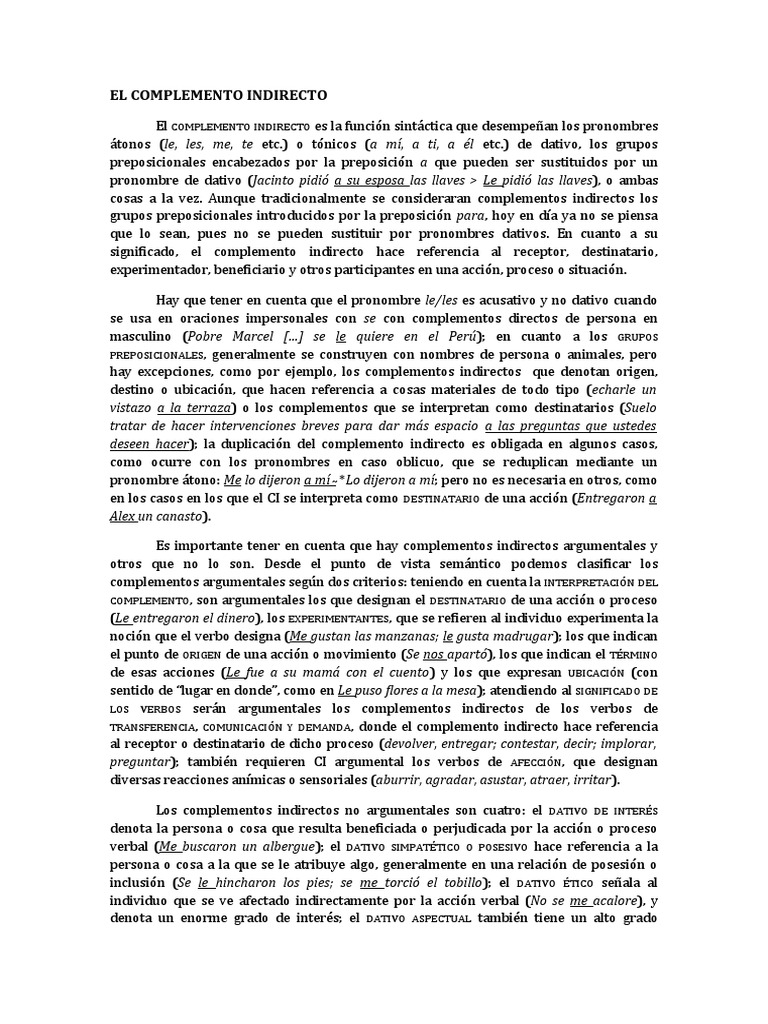 El Complemento Indirecto | PDF | Objeto (gramática) | Verbo