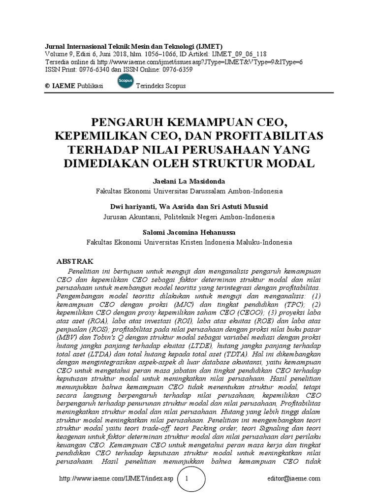 Effect of Ceo Ability, Ceo Ownership and Profitability On Corporate ...