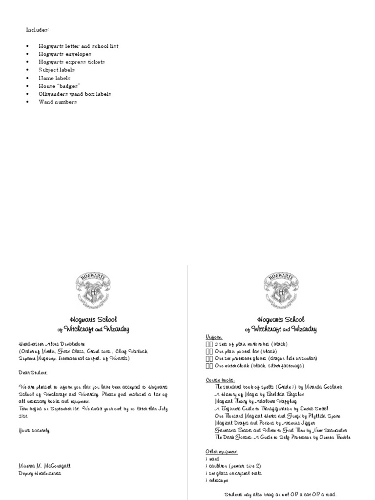 Hogwarts Acceptance Letter Printable | PDF | Fantastic Beasts And Where ...