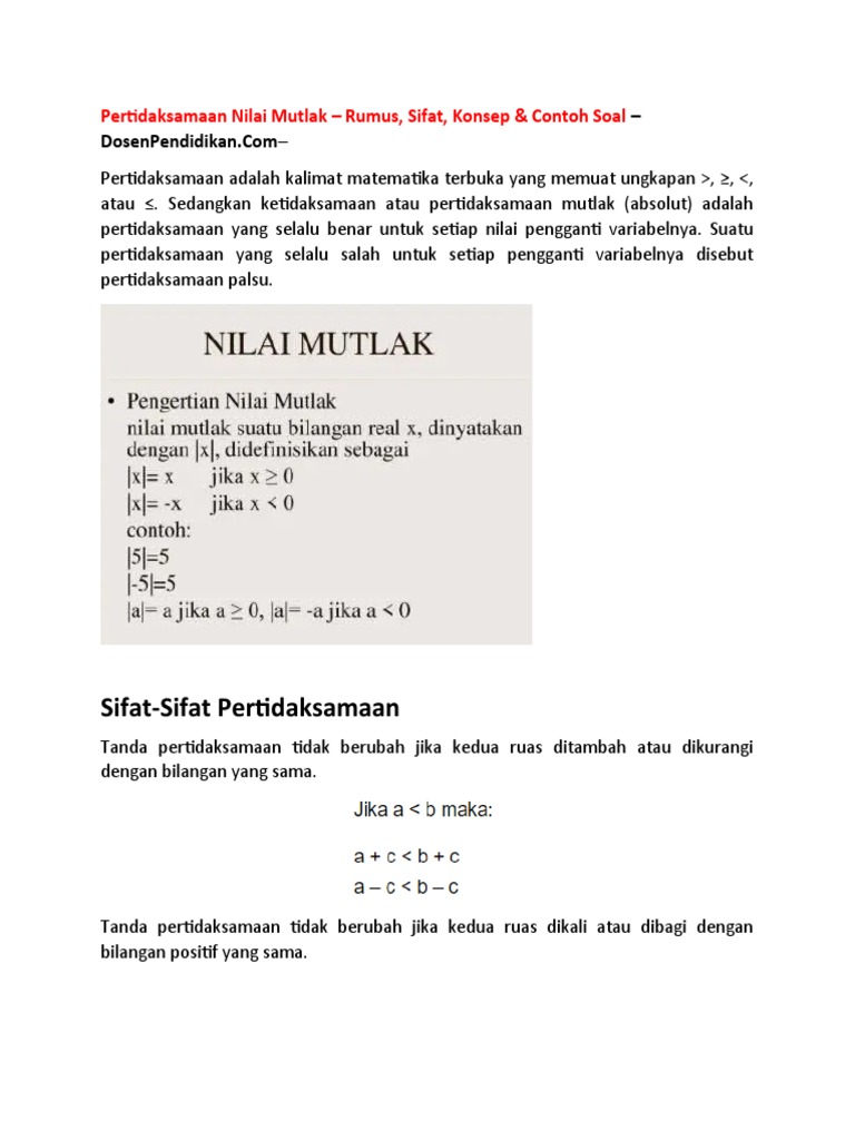 Pertidaksamaan Mutlak Konsep Rumus | PDF