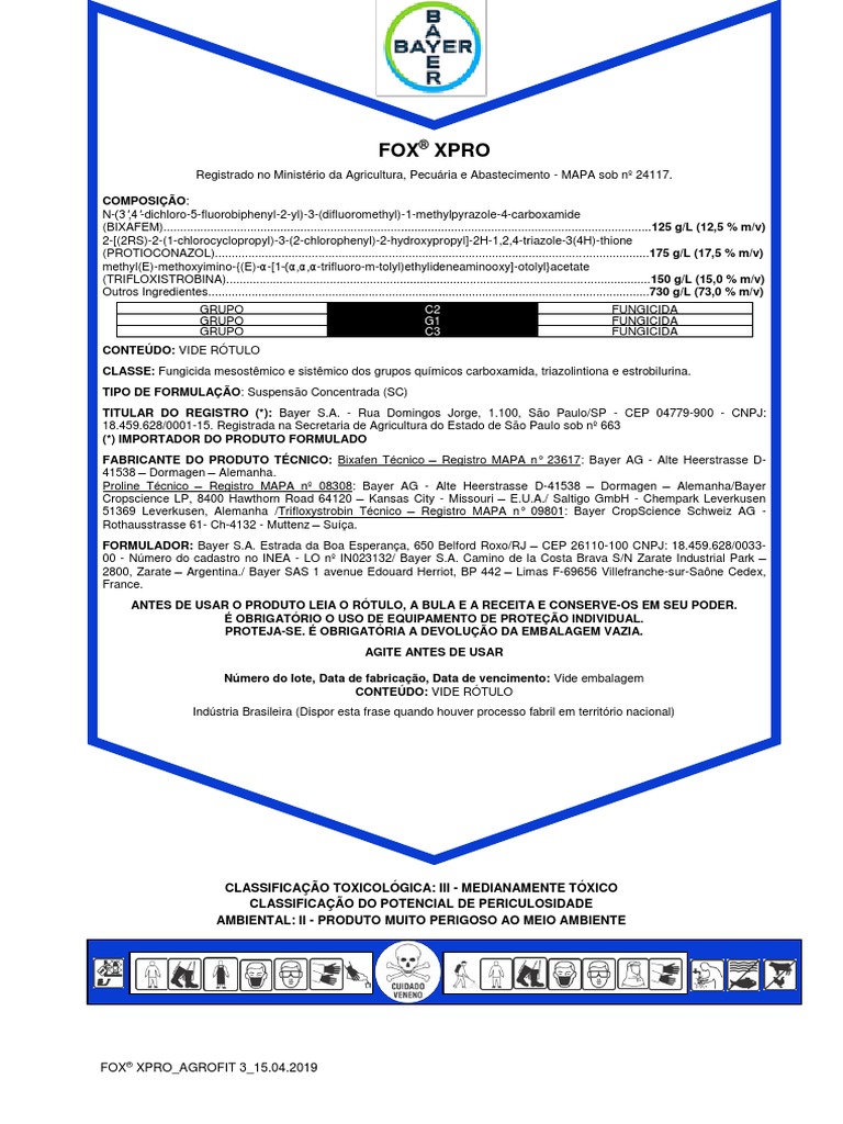 6d21e Bula Fox Xpro Fungicida | PDF | Embalagem e rotulagem | Armazém