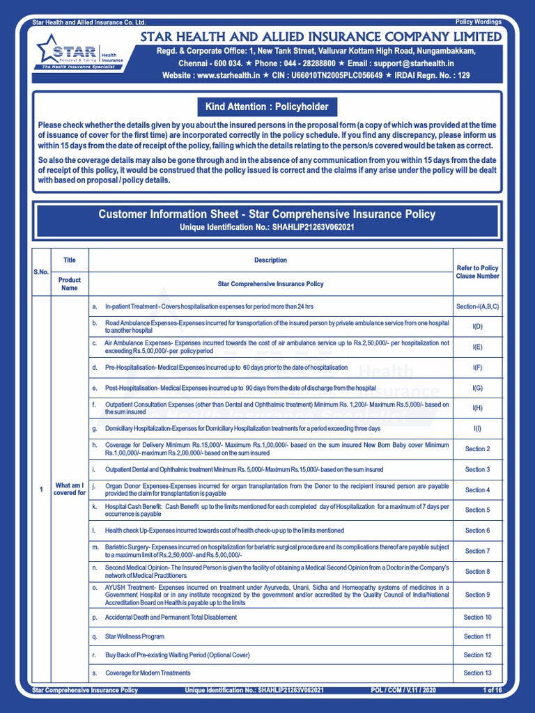 Star Comprehensive Insurance Overview | PDF | Insurance | Hospital