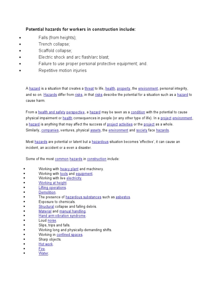 Common Hazards in Construction and Techniques for Prevention | PDF ...