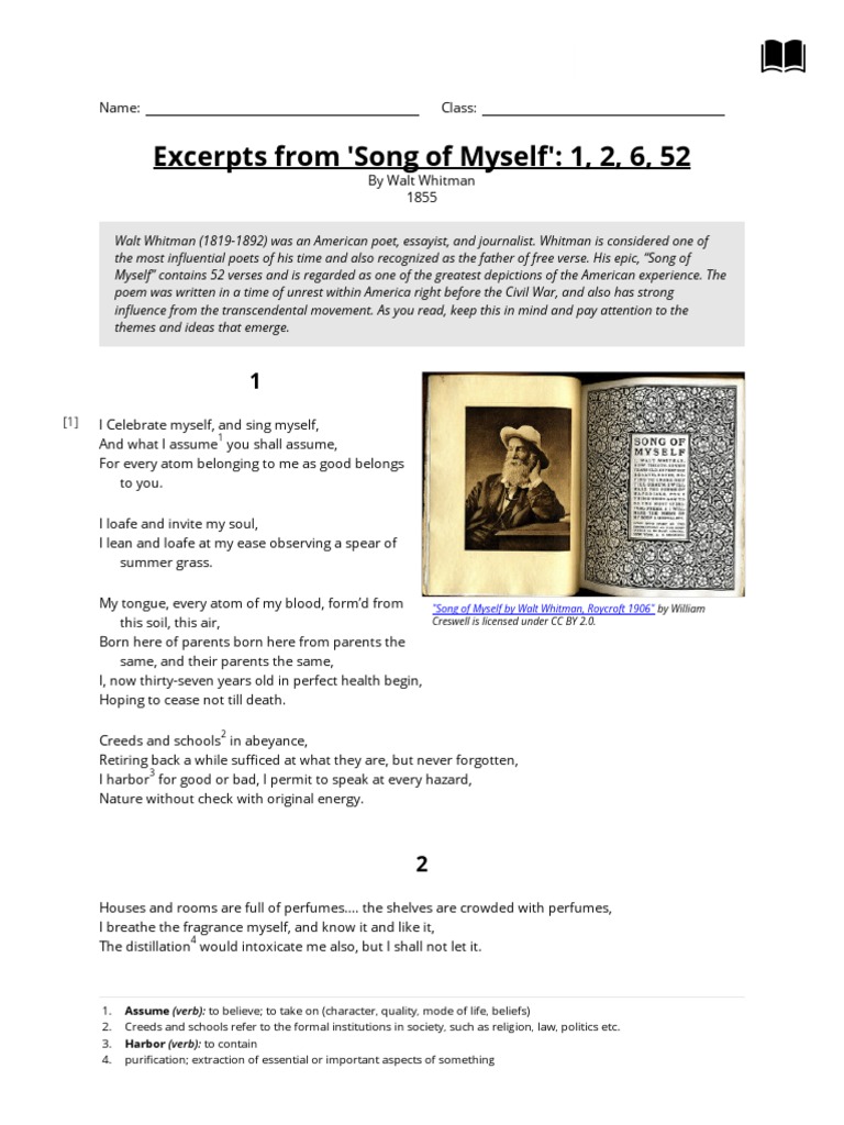 ENG3.W3.L5.excerpts From Song of Myself | PDF | Walt Whitman | Poetry