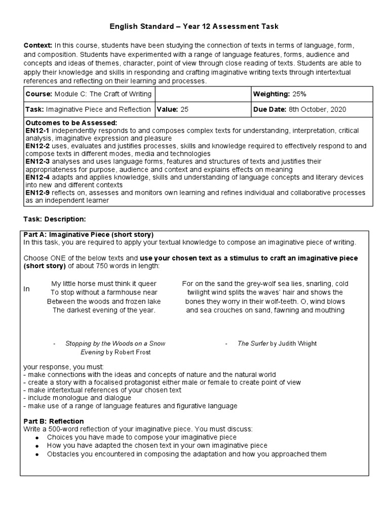 English Standard - Year 12 Assessment Task | PDF