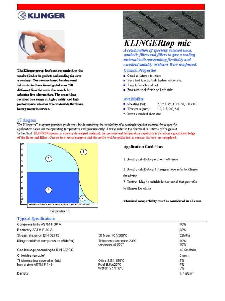 Klinger Top-Mic Gasket Datasheet | PDF | Mechanical Engineering | Building Engineering