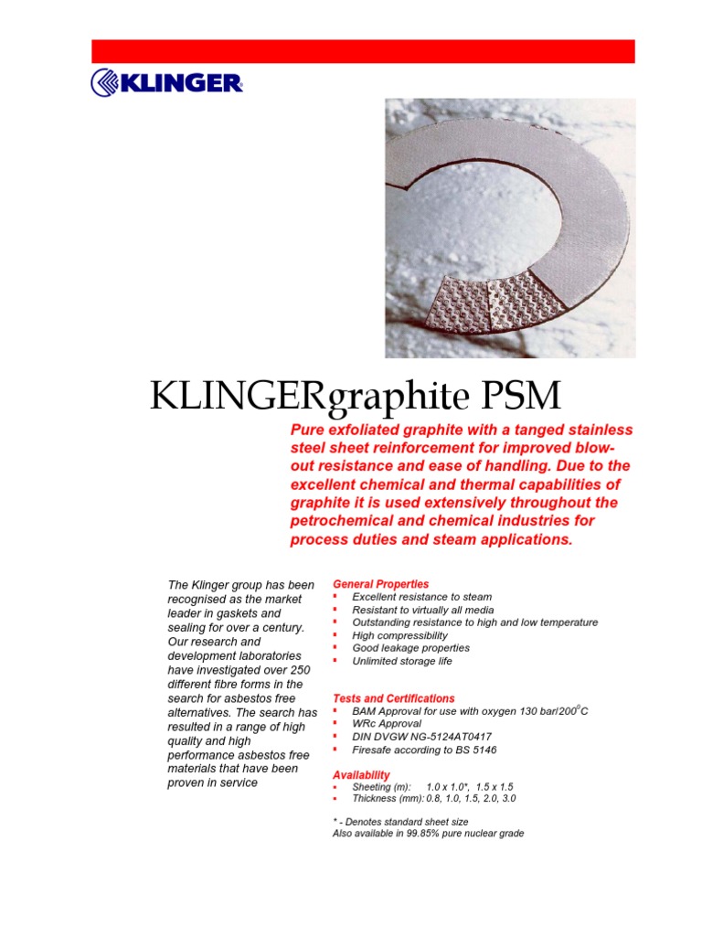 Klinger Graphite PSM Gasket Datasheet | PDF | Chemistry | Materials