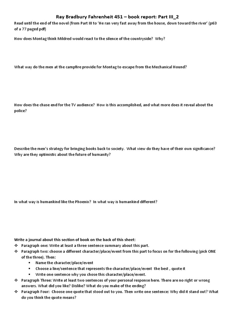 Fahrenheit Book Report Part III - 2 | PDF