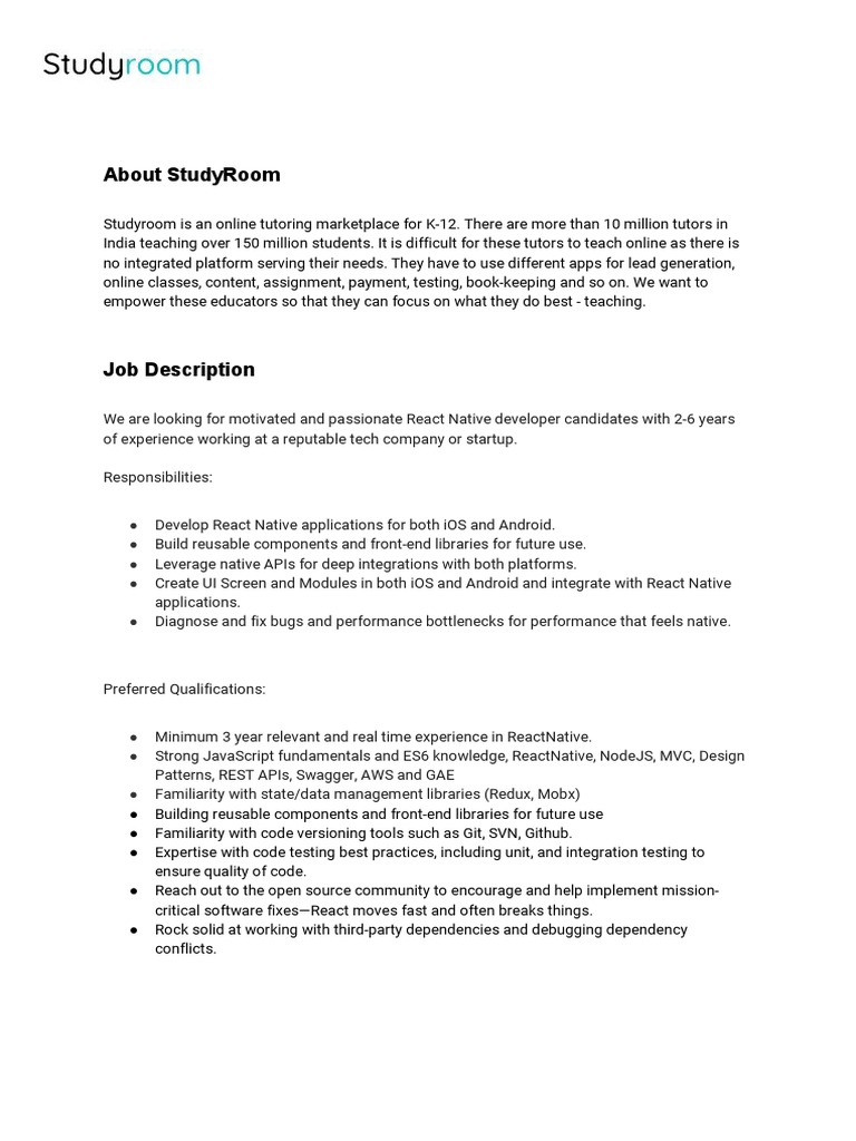 React Native JD | PDF