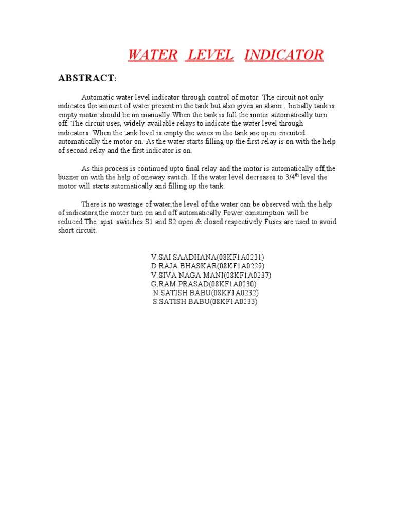 Automatic Water Level Indicator System | PDF | Science & Mathematics