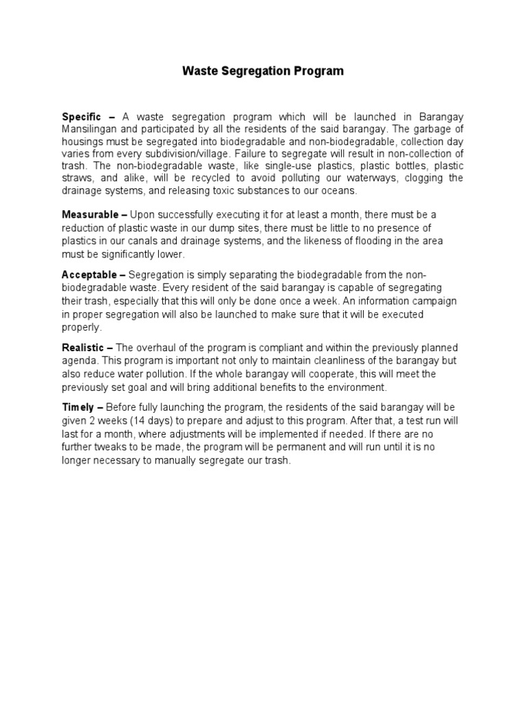 Waste Segregation Program | PDF