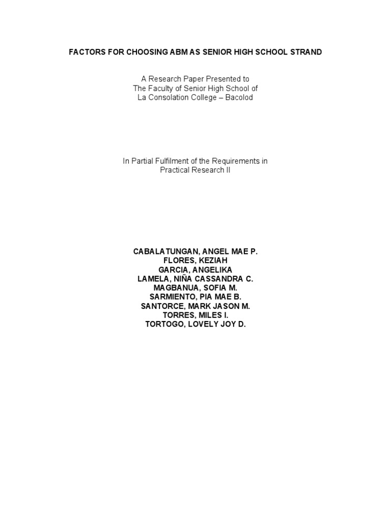 Factors For Choosing Abm As Senior High School Strand | PDF