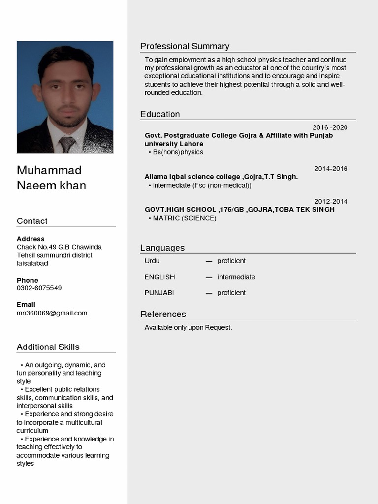 Muhammad - Naeem - Khan - CV Design by Usama Tariq | PDF | Pedagogy ...
