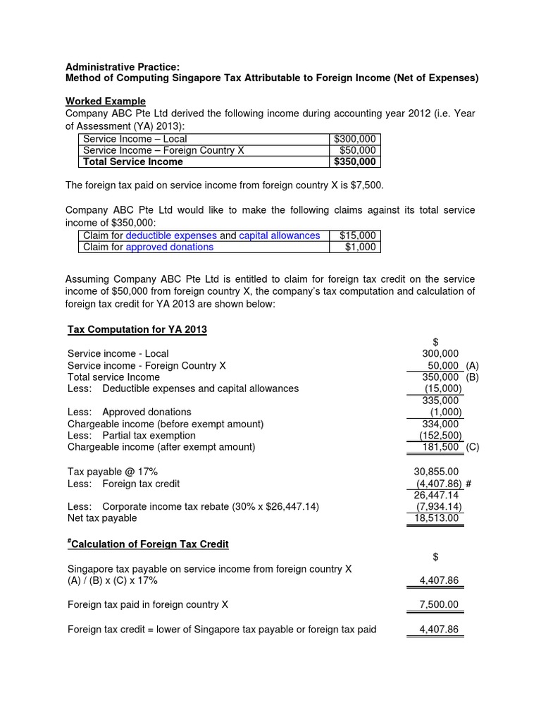 Foreign Tax Credit - Worked Example From IRAS | PDF | Income | Tax ...