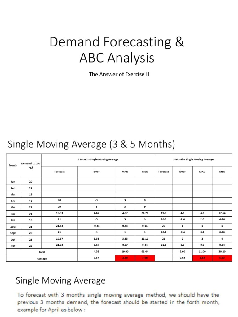 Answer Demand Forecasting & ABC Analysis (Exercise 2) | PDF | Statistical Analysis | Teaching ...