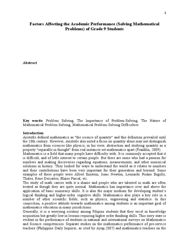 Factors Affecting The Academic Performance (Solving Mathematical ...