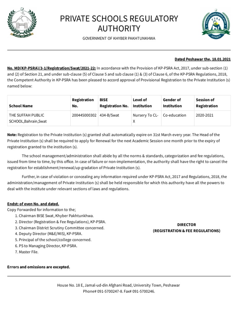 Https Psra - GKP.PK SchoolReg School Certificate | PDF | Government ...