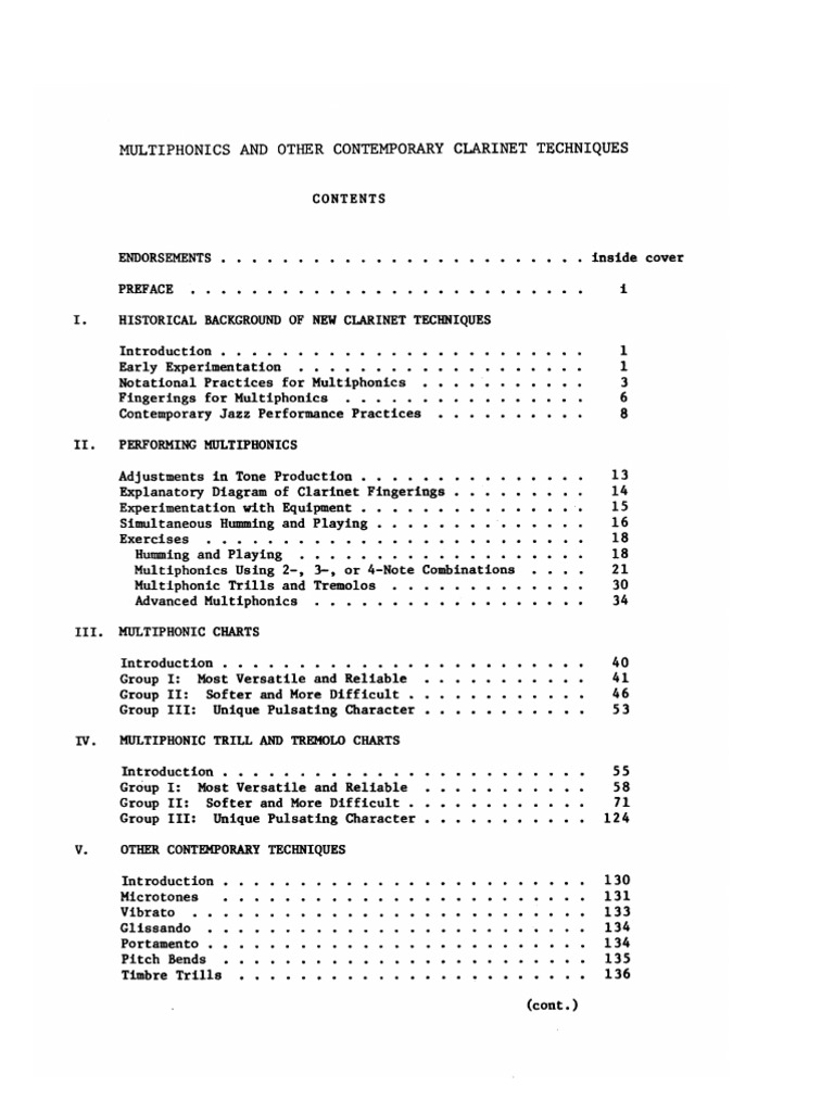 Multiphonics and Other Contemporary Clarinet Techniques | PDF