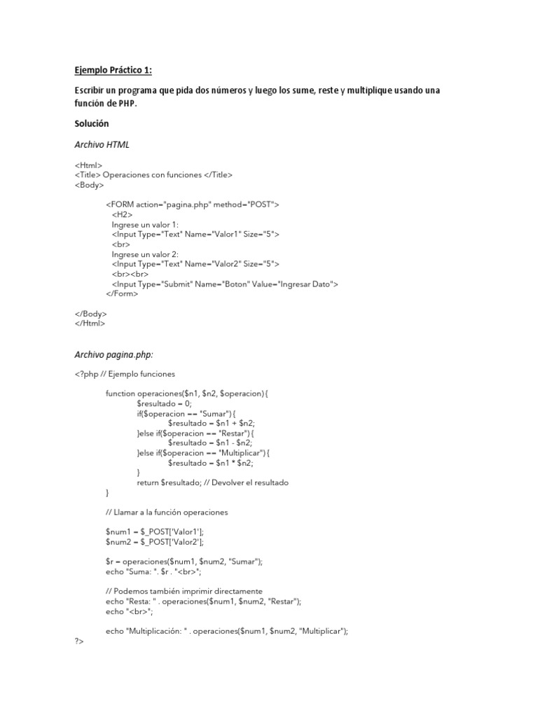 Ejemplos Uso Funciones en PHP | PDF | Php | Multiplicación